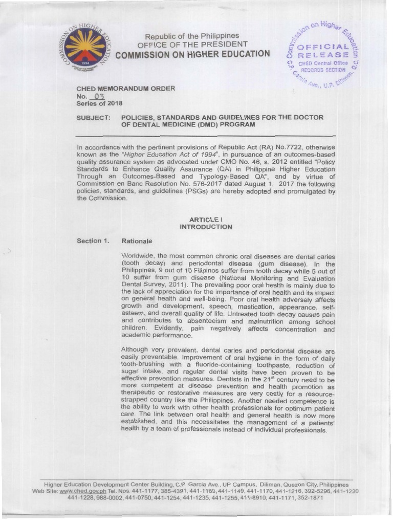 CMO No. 3 Series of 2018 Policies and Standards and Guidelines For The ...