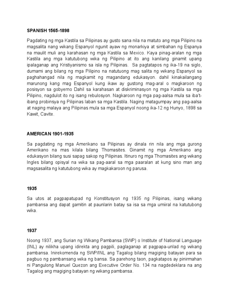 Wikang Filipino Timeline | PDF