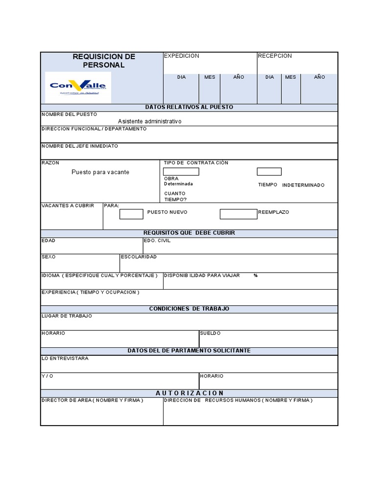Modelo de Requisicion de Personal | PDF