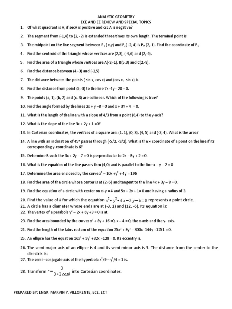 Analytic Geometry Pdf Ellipse Geometric Objects