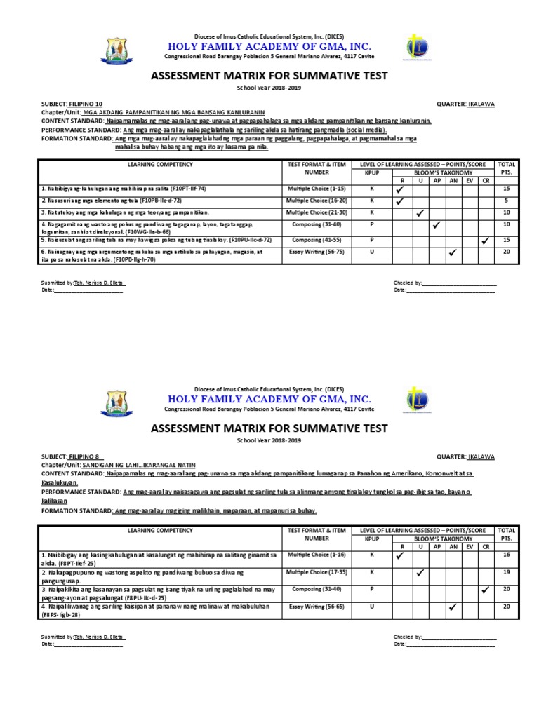 2nd-Assessment Matrix | PDF