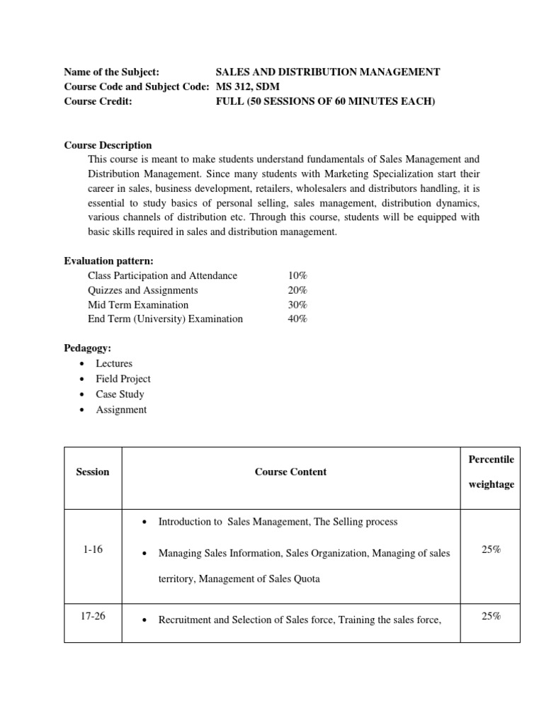 Sales & Distribution Management Course | PDF | Sales | Business