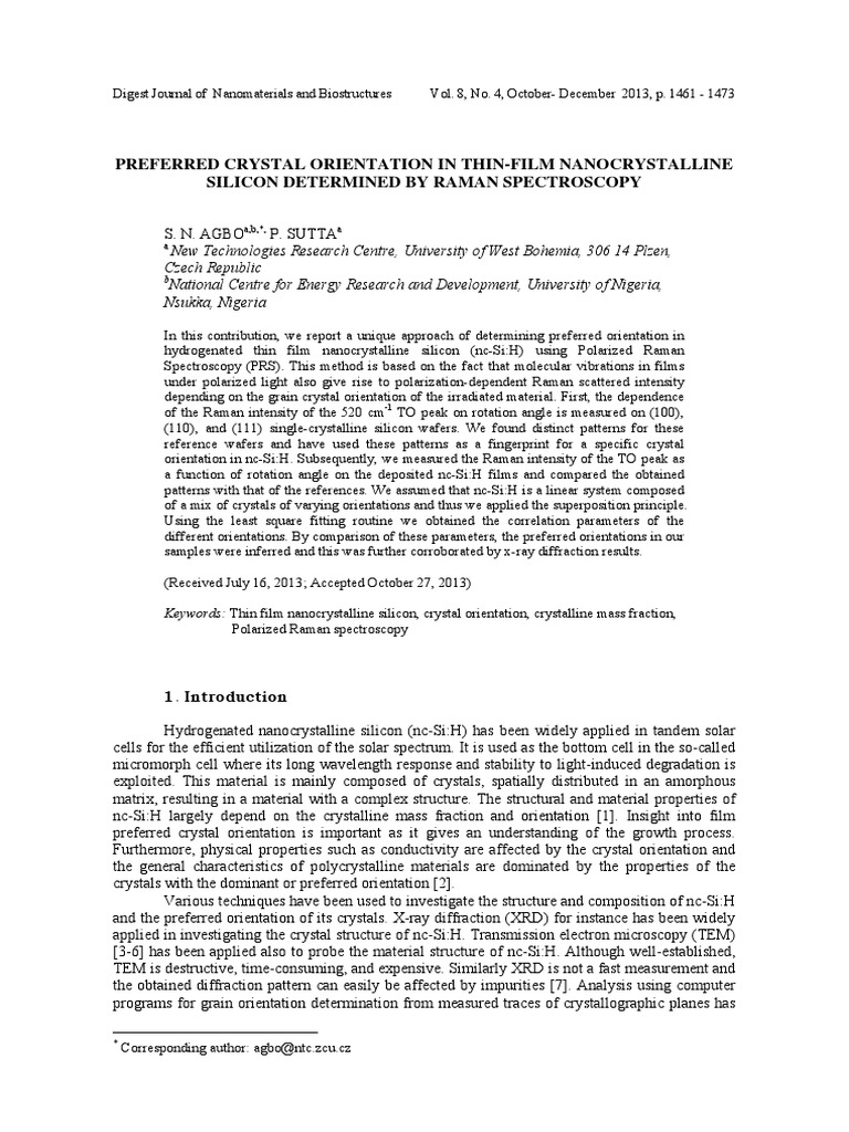 Nanocrystal Orientation via Raman | PDF | Raman Spectroscopy | Errors ...