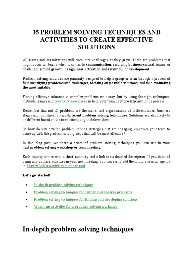 Problem Solving Report | Download Free PDF | Creativity | Swot Analysis