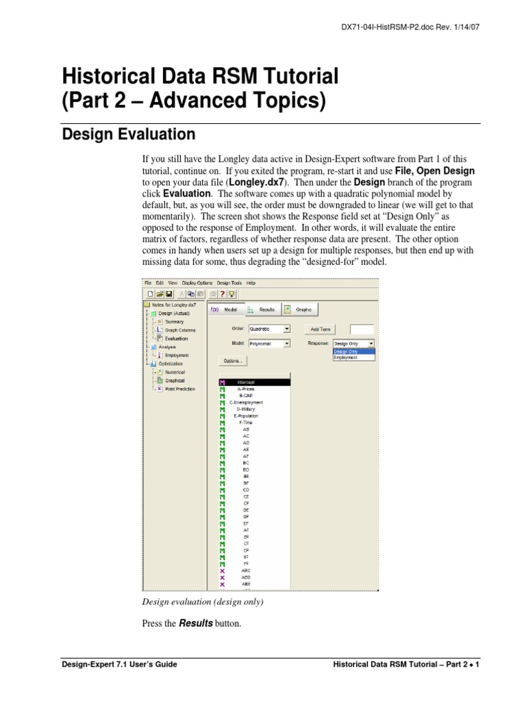 Historical Data RSM Tutorial (Part 2 - Advanced Topics) : Design Evaluation | PDF | Statistics ...