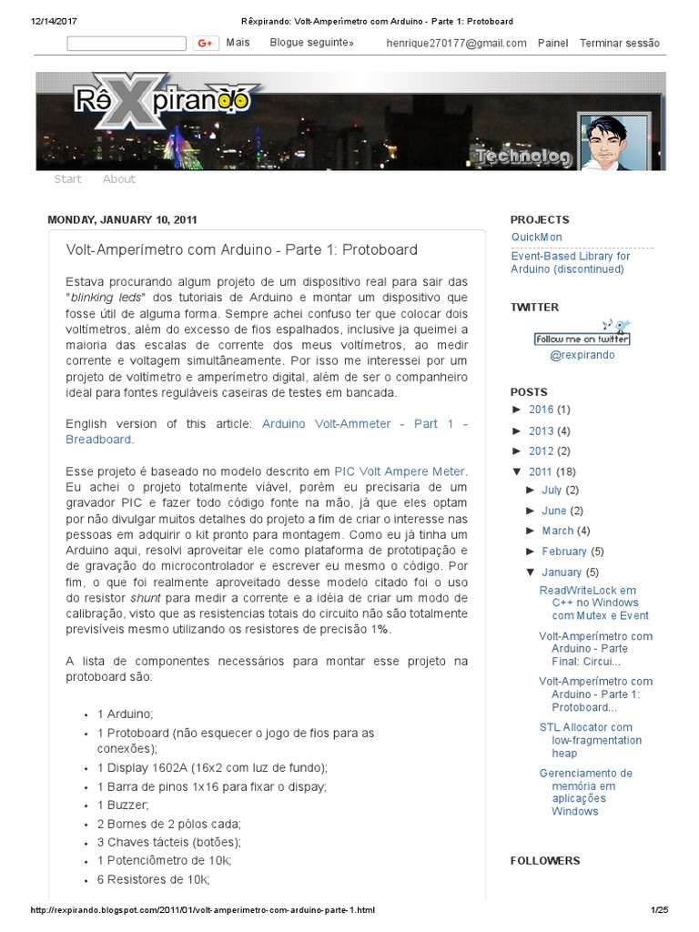 Rêxpirando Volt Amperímetro Com Arduino Parte 1 Protoboard Pdf Rede Elétrica Resistor 