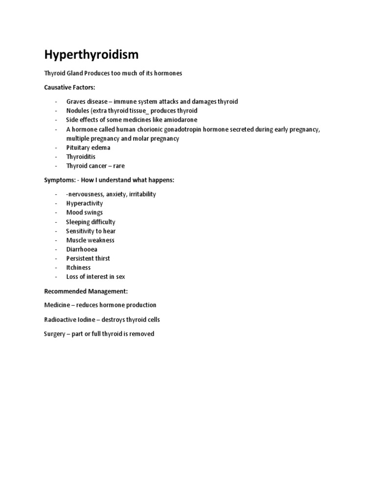 Hyperthyroidism Summary | PDF | Wellness