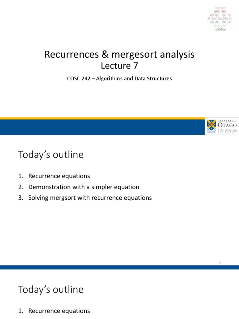 Recurrences & Mergesort Analysis: COSC 242 - Algorithms and Data Structures | PDF | Recurrence ...