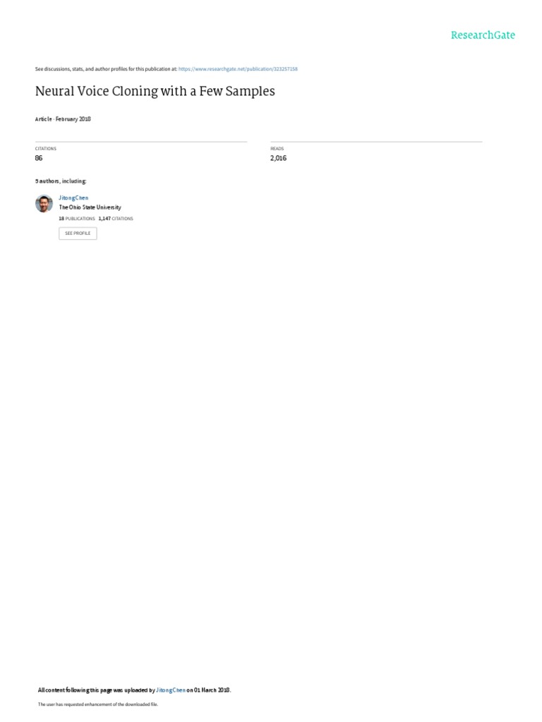 Neural Voice Cloning with Few Samples | PDF | Speech Synthesis | Deep Learning