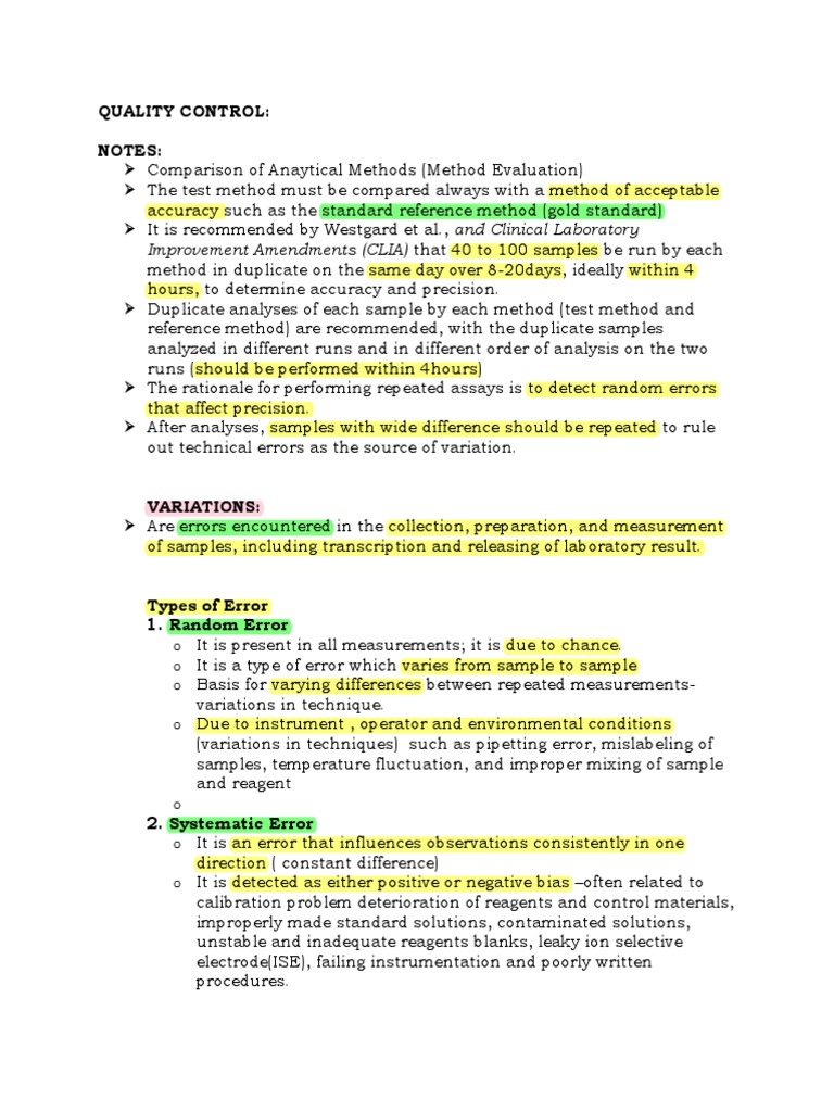 Quality Control Notes | PDF | Sensitivity And Specificity ...