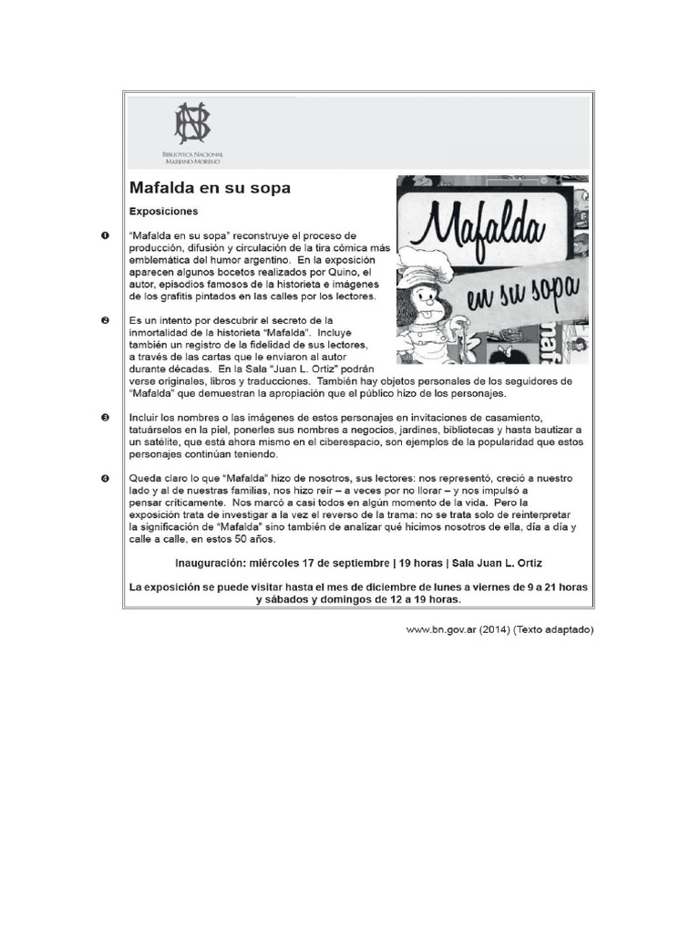 14 Entertainment Reading Comprehension Mafalda en Su Sopa | PDF
