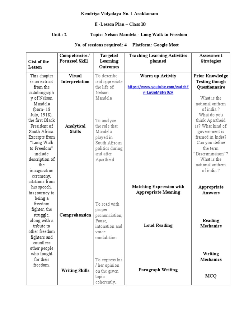 A Long Walk To Freedom - LP - X | PDF | Reading Comprehension | Pedagogy