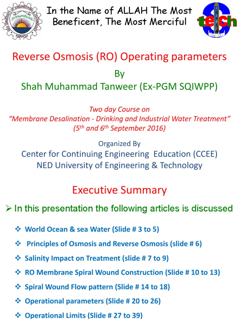 Presentation # 2 RO Process Operating Parameters PDF | PDF | Osmosis ...