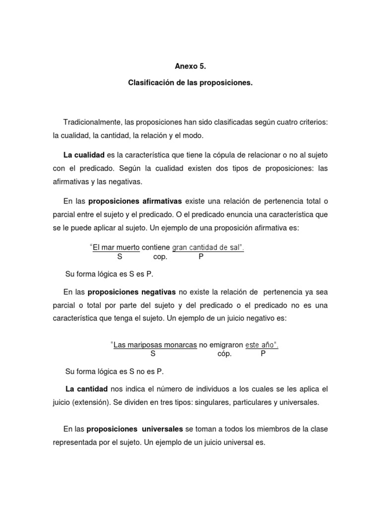 Clasificación de Las Proposiciones | PDF | Proposición | Lógica