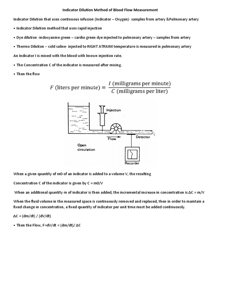 Indicator Dilution Method of Blood Flow Measurement | PDF | Respiratory ...