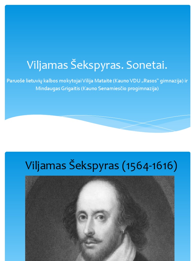 Viljamas Šekspyras. Sonetai. 3C Spalio 1 D | PDF