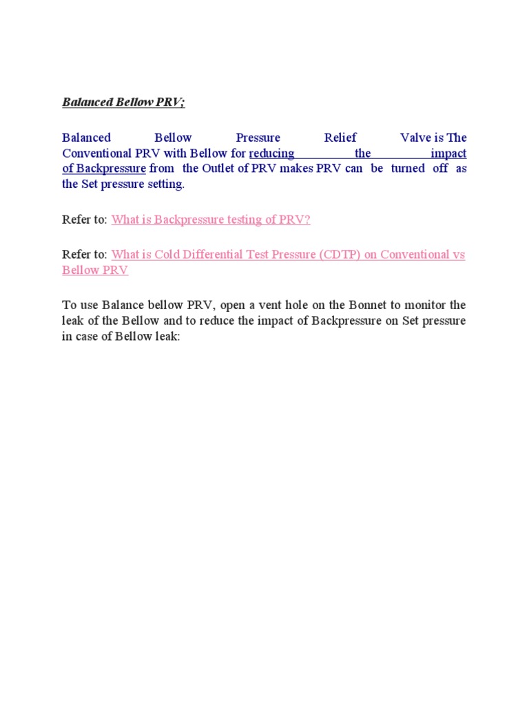 What Is Balanced Bellow of PRV | PDF