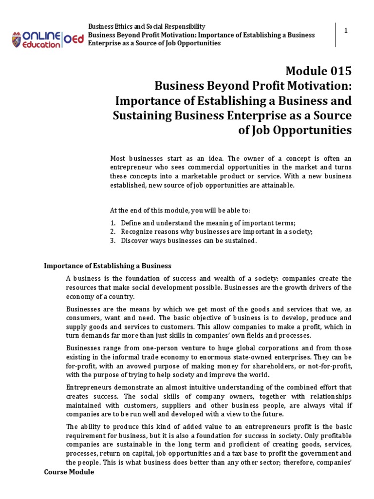 Business Beyond Profit Motivation: Importance of Establishing A ...