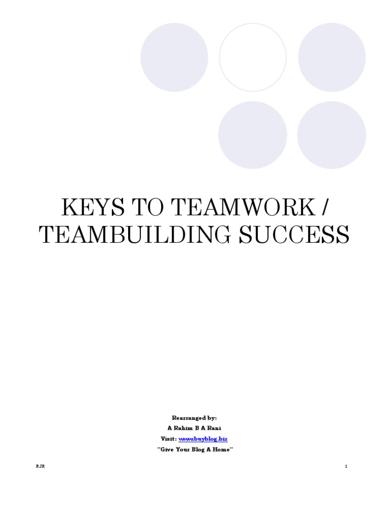 Keys To Teamwork / Teambuilding Success: Rearranged By: Arahimbarani ...