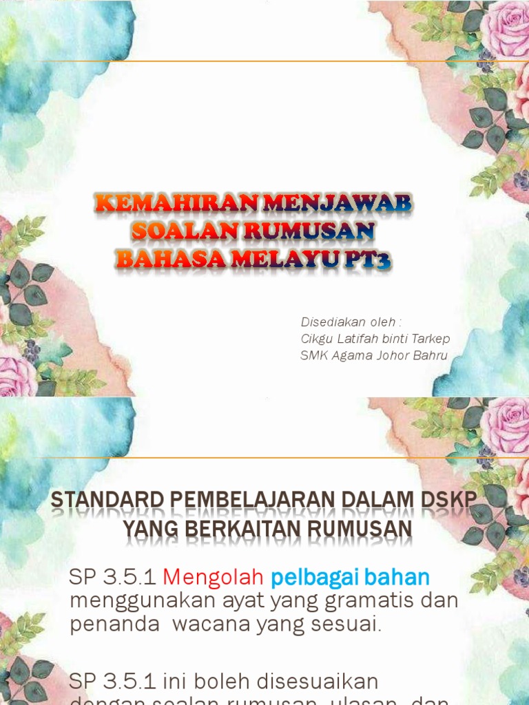 Teknik Menjawab Rumusan Bahasa Melayu PT3 | PDF