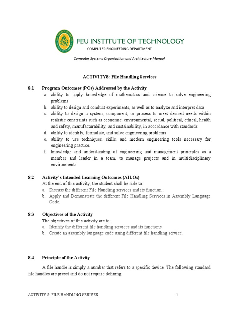 Activity8: File Handling Services 8.1 Program Outcomes (Pos) Addressed ...