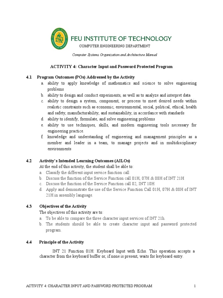 Itecompsysl Activity 4 Character Input And Password Protected Program Download Free Pdf