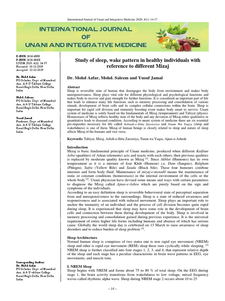 Study of Sleep, Wake Pattern in Healthy Individuals With Reference To ...