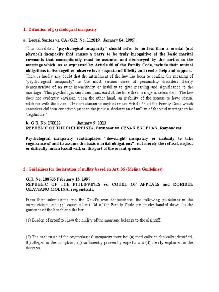 Definition of Psycho Incapacity | PDF | Marriage | Burden Of Proof (Law)