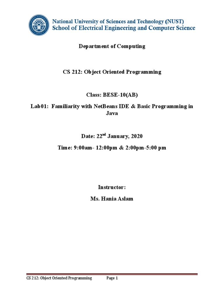 OOP Lab 1 | PDF | Integrated Development Environment | Net Beans