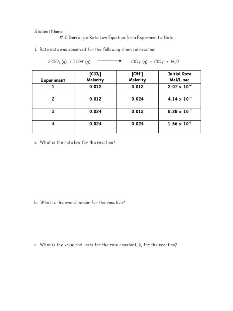 Rate Law Derivation from Experiments | PDF | Reaction Rate Constant ...