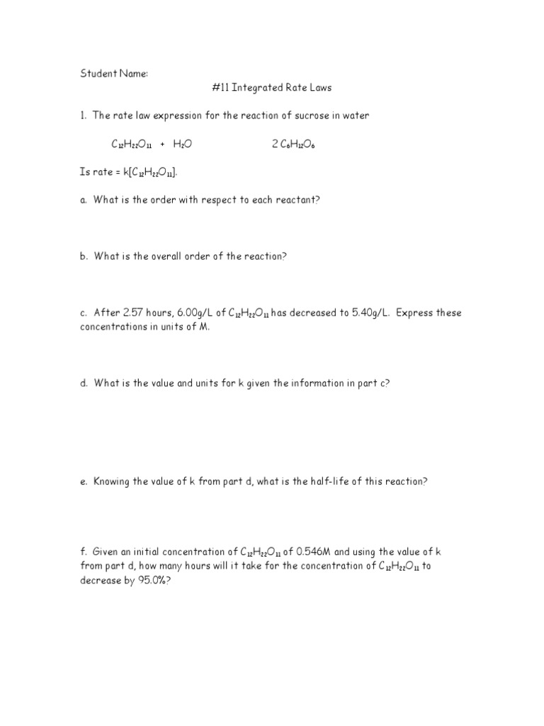 Integrated Rate Laws and Calculations | PDF | Chemical Reaction ...