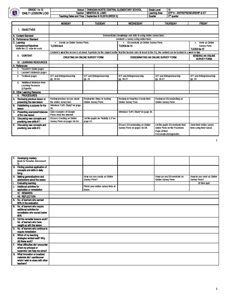 DLL Epp6-Ict Q1 W5 | PDF | Educational Technology | Learning