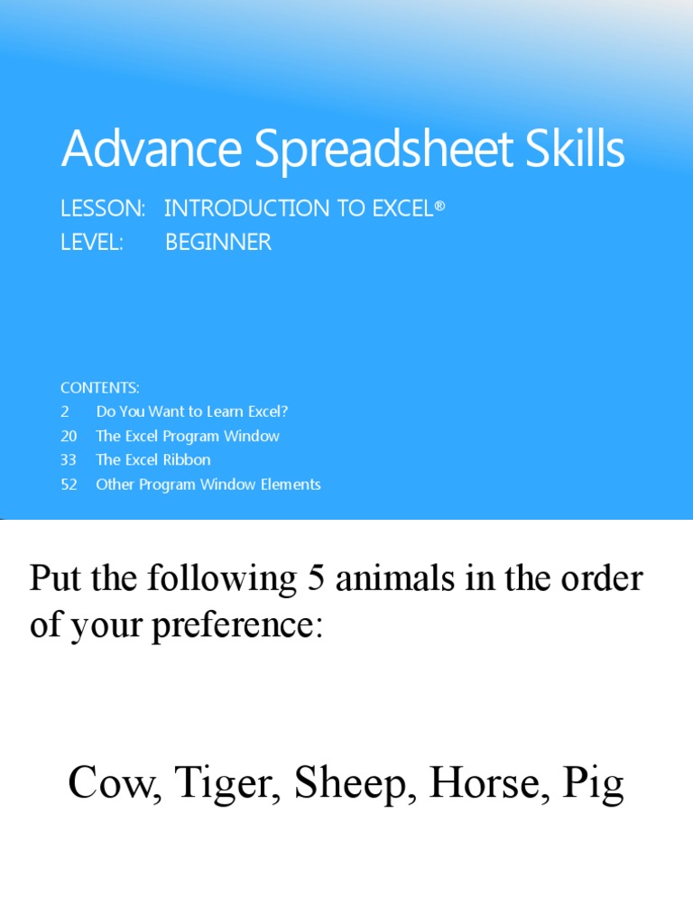 Introduction To Excel | PDF | Microsoft Excel | Menu (Computing)