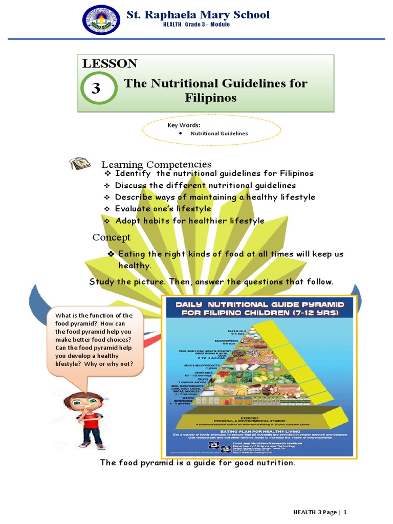 Lesson The Nutritional Guidelines For Filipinos: Learning Competencies ...