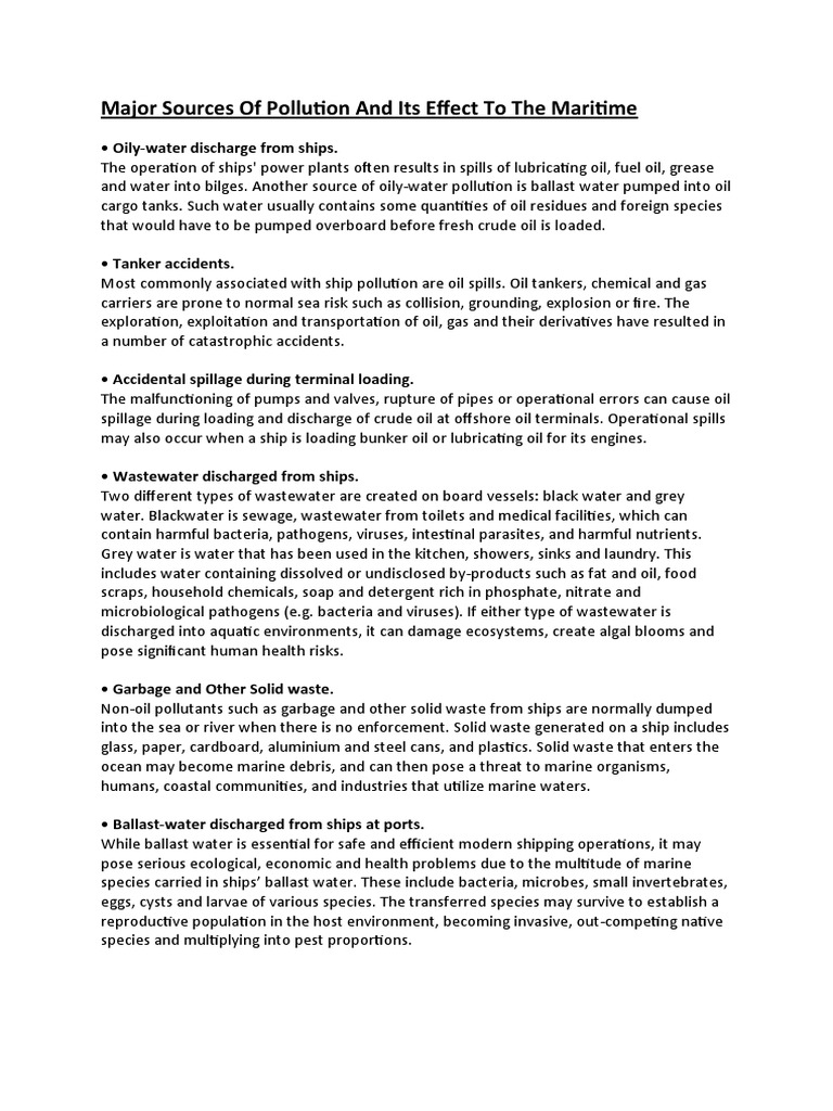 Major Sources of Pollution and Its Effect To The Maritime | PDF ...