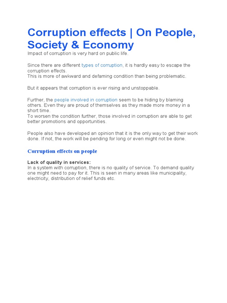 Corruption effects on people, society & economy | PDF | Corruption ...
