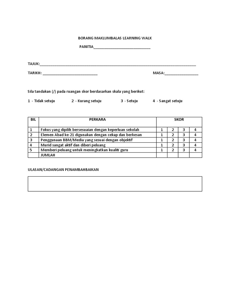 Borang Maklumbalas Learning Walk | PDF
