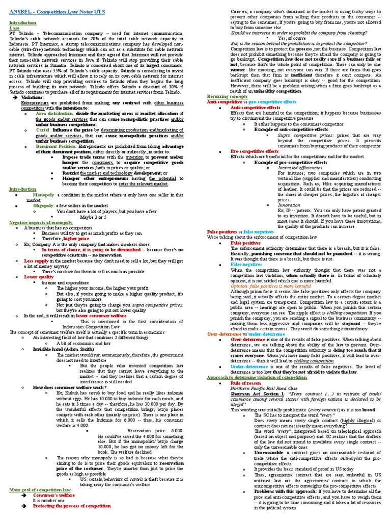 AB Competition Law Notes UTS | PDF | Competition Law | Monopoly