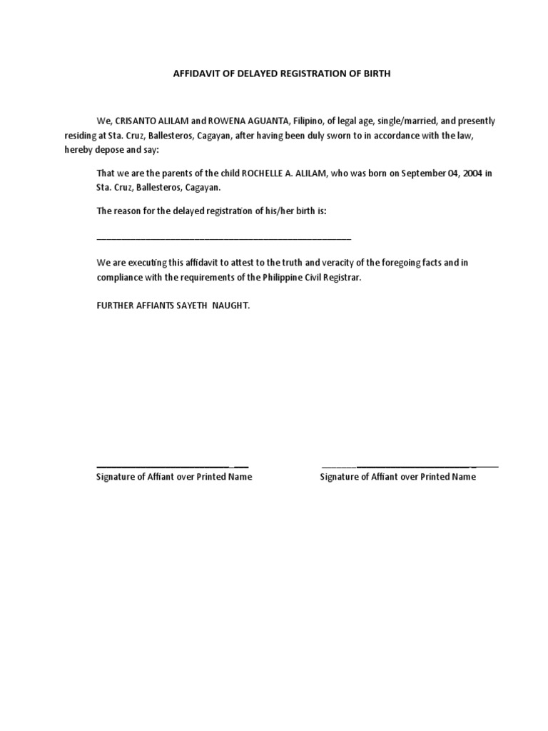 Affidavit of Late Registration of Birth | PDF