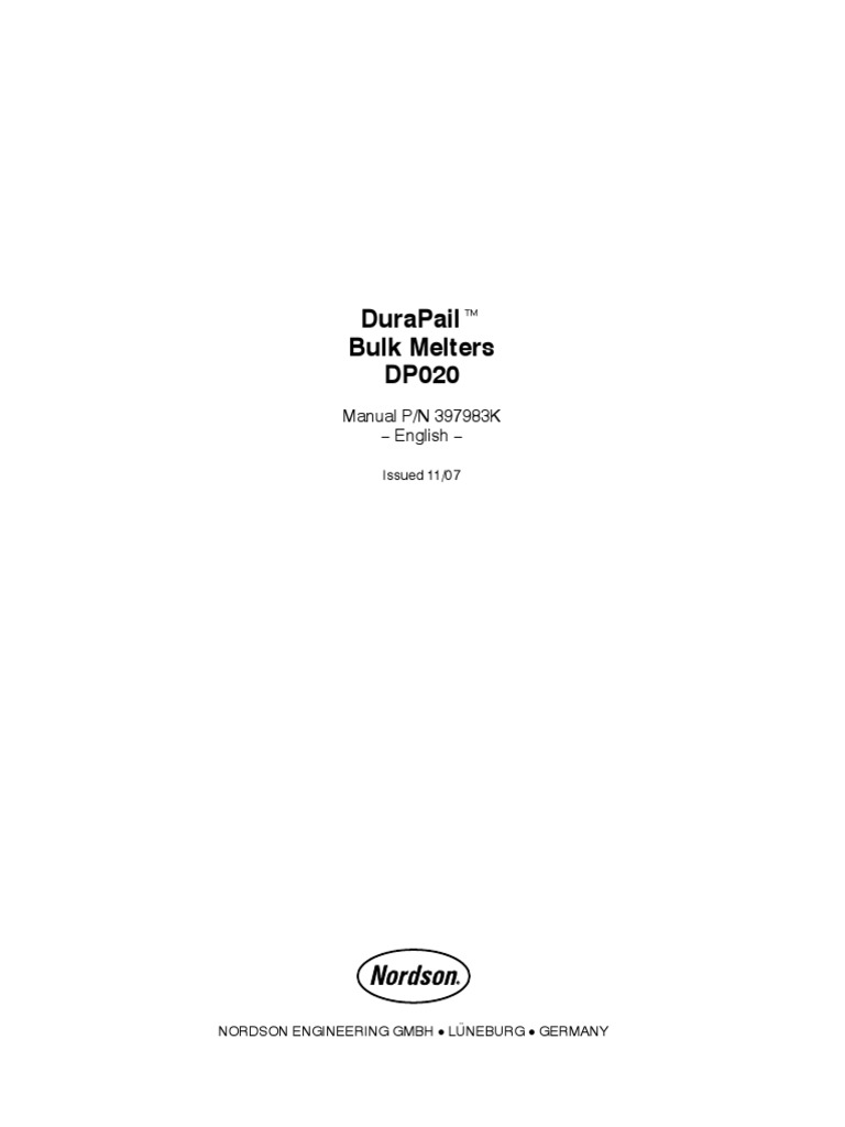 Durapailt Bulk Melters Dp020: Manual P/N 397983K English | PDF | Power ...