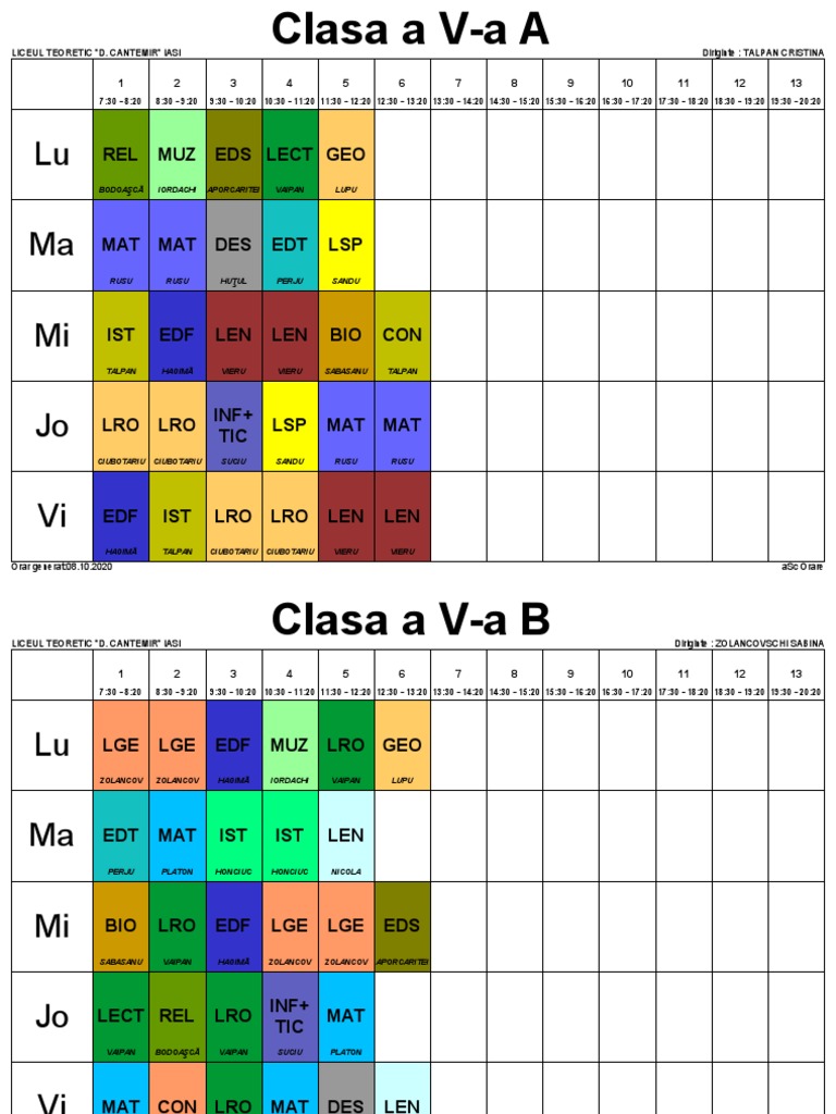 Orar Elevi Valabil Din 12 Oct | PDF