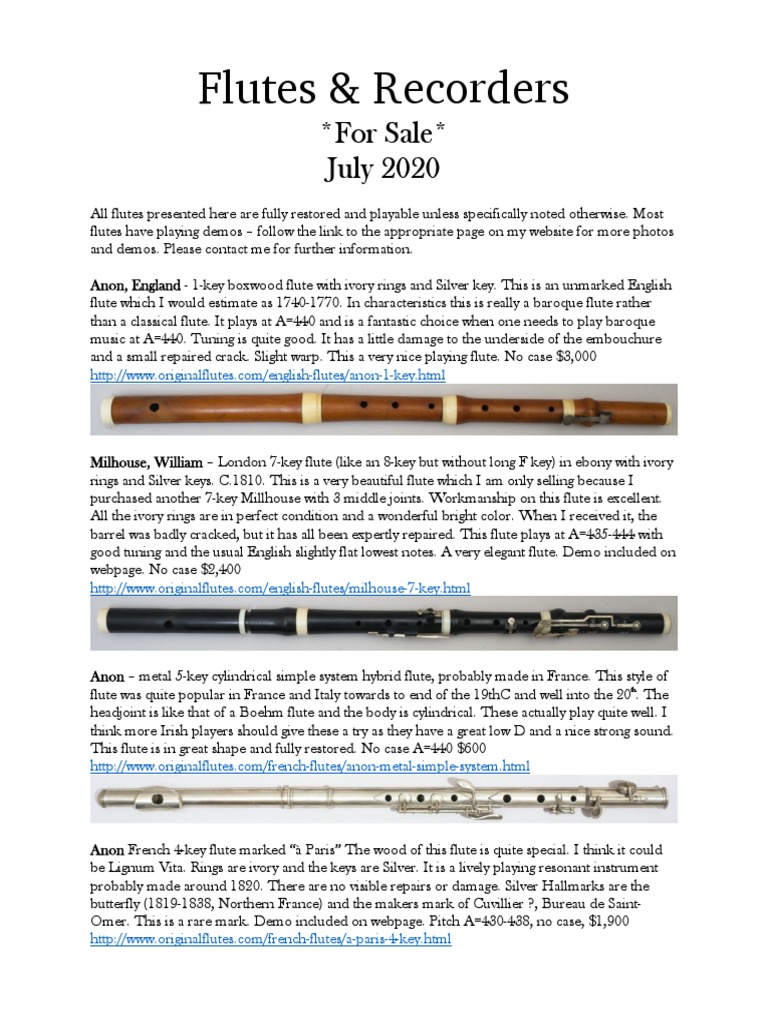 Restored Flutes & Recorders for Sale | PDF | Recorder (Musical ...