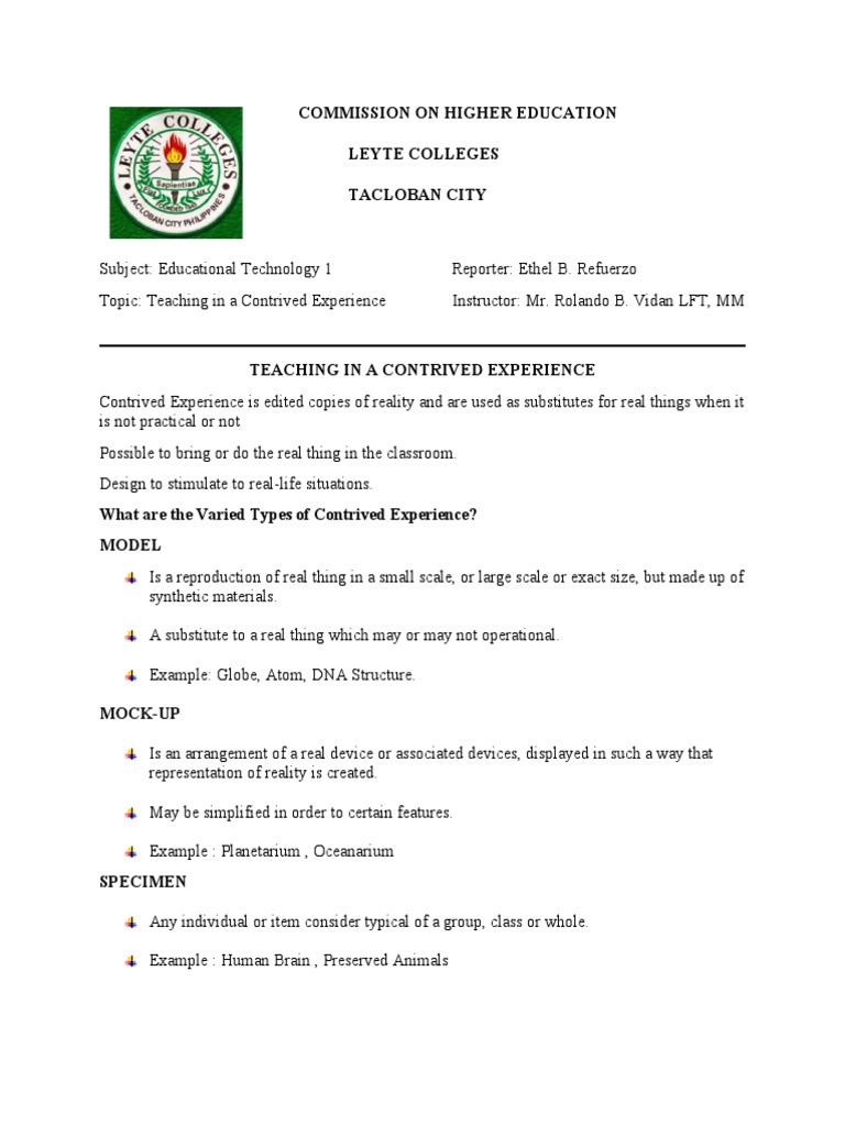 Report Contrived Experience | PDF | Educational Technology | Learning