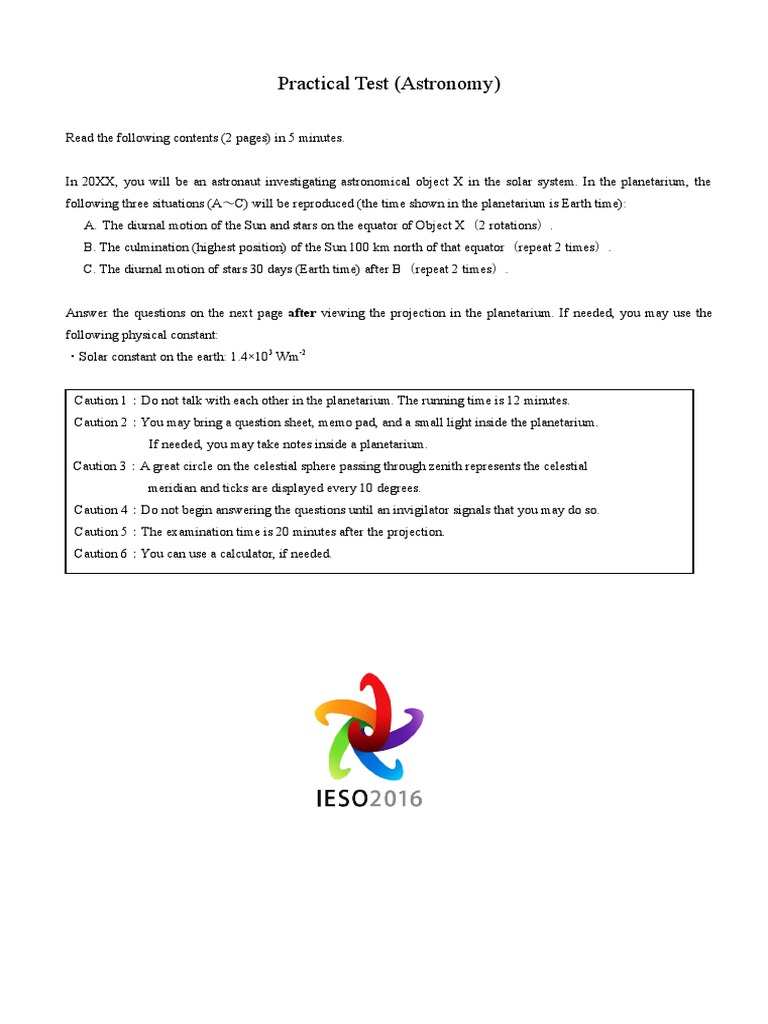 Practical Astronomy Test for Olympiad | PDF