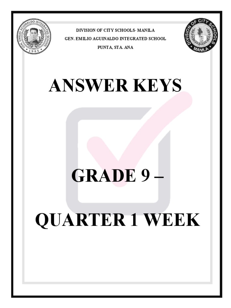 Answer Keys: Division of City Schools-Manila Gen. Emilio Aguinaldo ...