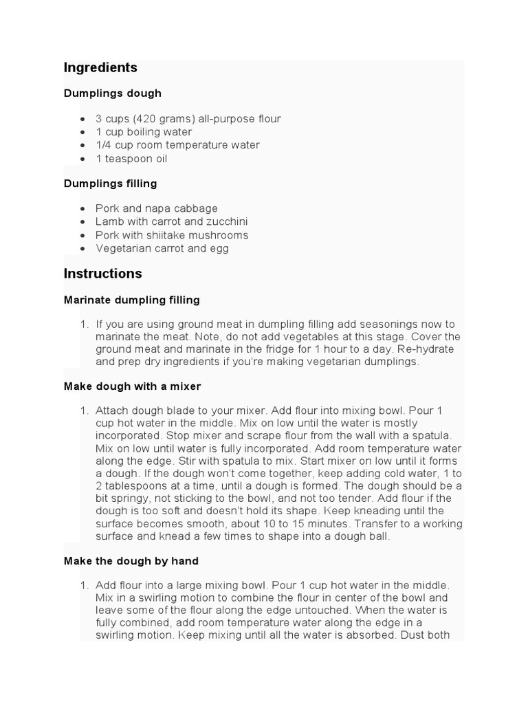 Ingredients Dumplings Dough Pdf Dough Dumpling