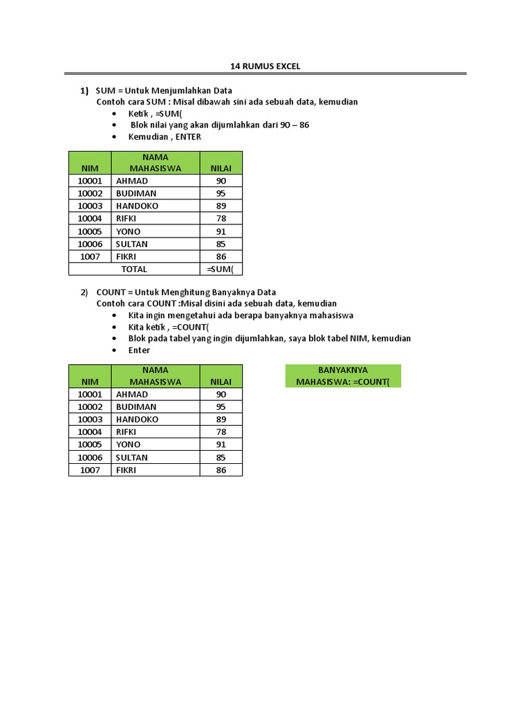 Rumus Excel untuk Menghitung Data | PDF | Metode & Bahan Ajar