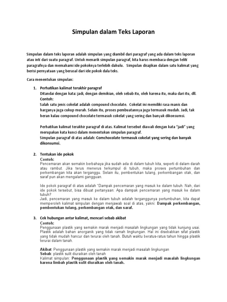 Simpulan Dalam Teks Laporan | PDF | Karier & Perkembangan | Kesehatan ...