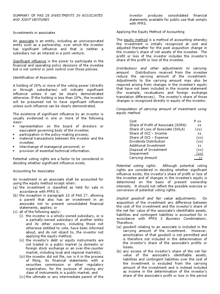 PAS 28: Accounting for Associates | PDF | Goodwill (Accounting) | Investing