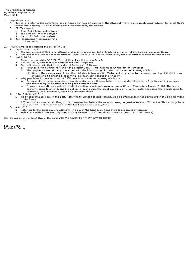 2011 The Great Day Is Coming - Alan E. Highers | PDF | Second Coming ...